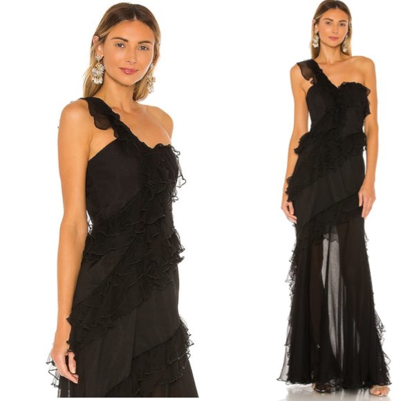 AMUR | Dresses | Amur New Harlow Ruffled Semi Sheer Silk Formal Maxi ...